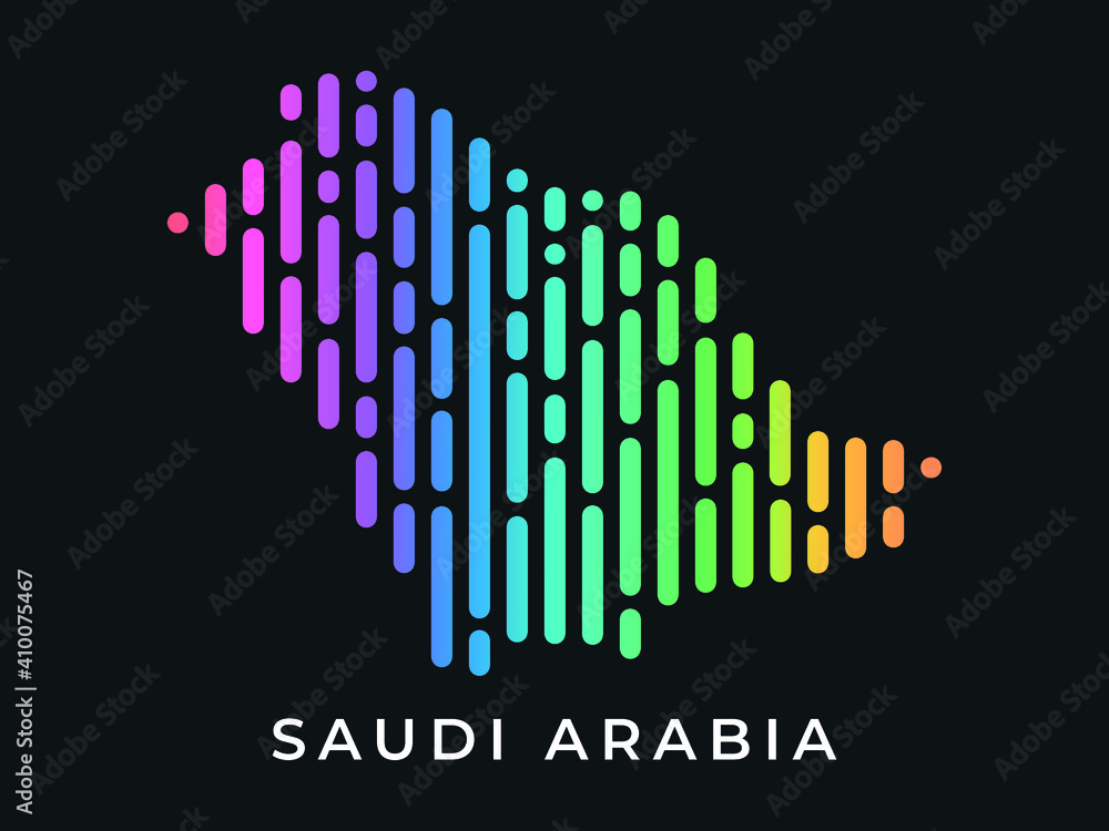 Digital modern colorful rounded lines Saudi Arabia map logo vector ...