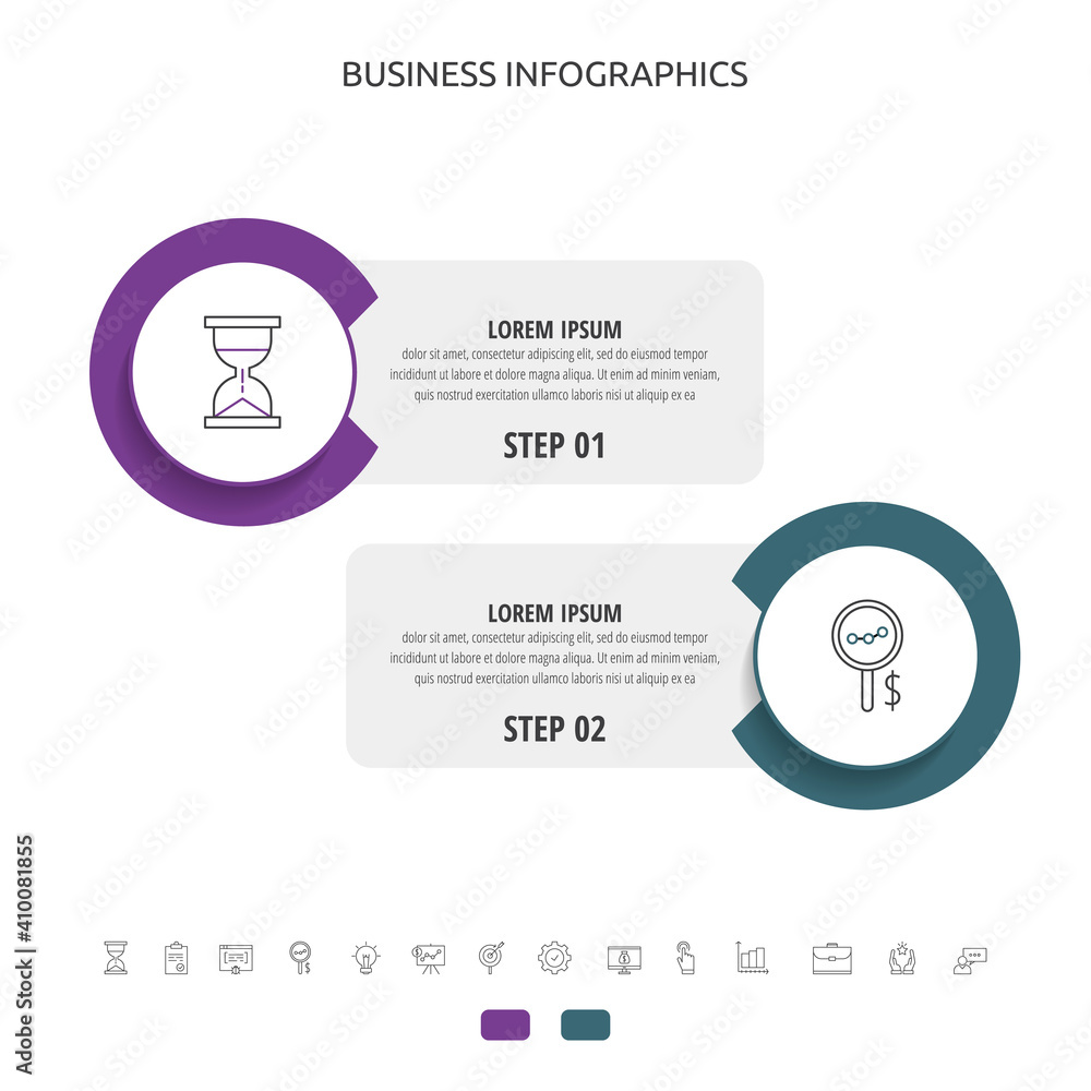 Vector infographics circles with 2 steps, labels. Line chart. Timeline used for diagram ...