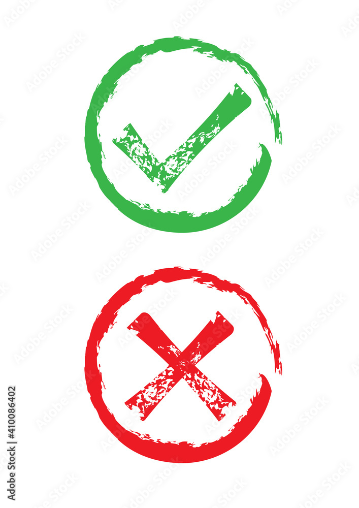 Tick and cross signs, icons. Symbols of YES and NO button. Vector ...