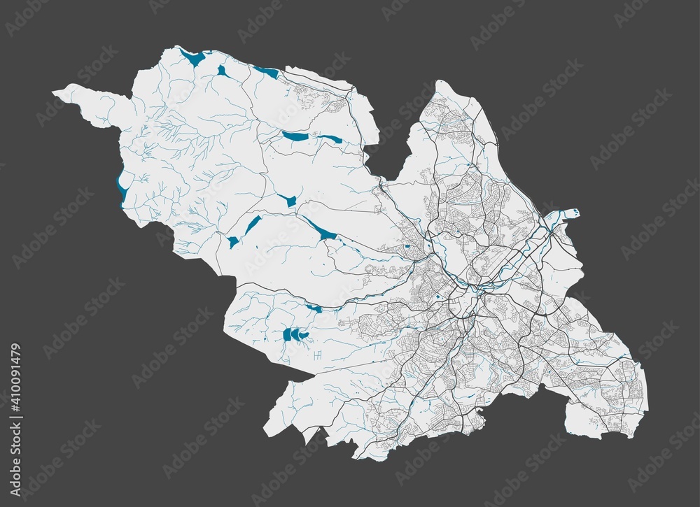 Detailed map of Sheffield city, Cityscape. Royalty free vector ...