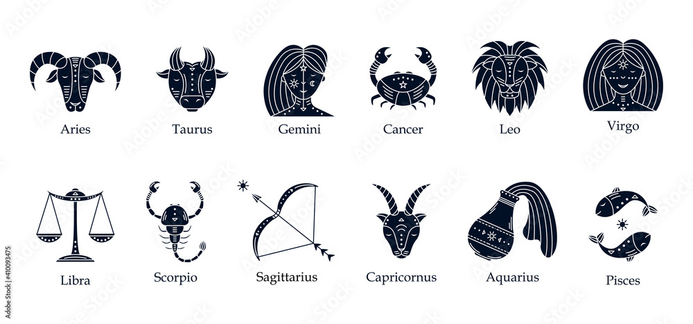 Vector set of astrological symbols, zodiac signs. Mystical symbols ...