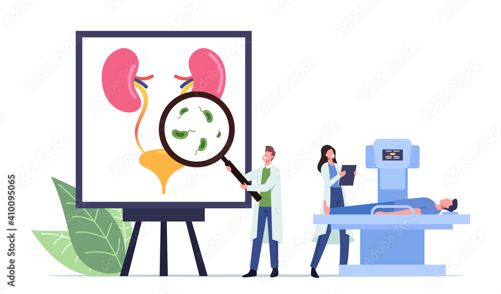 Urinary Tract Infection, UTI Medical Concept. Tiny Doctors and Sick ...