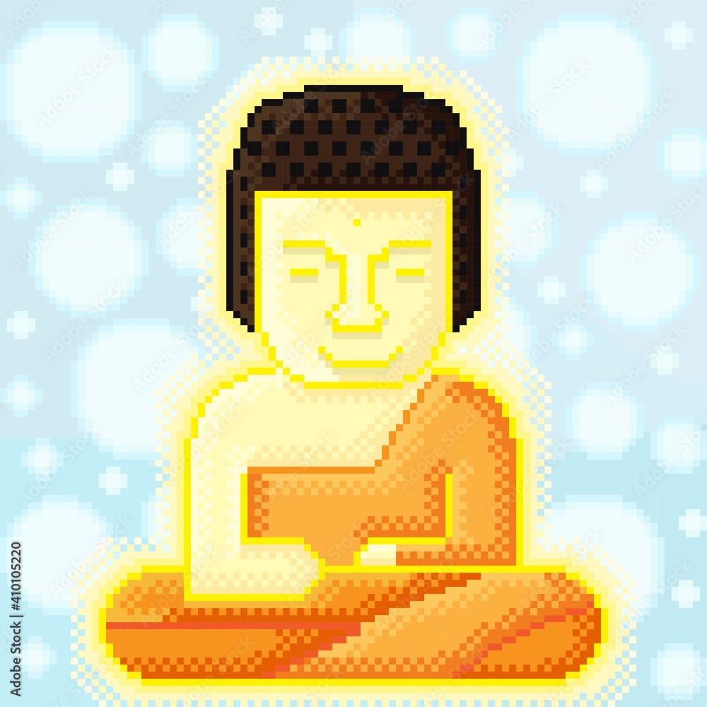 Buddhism pixel art. Buddha icon. Pixel art style. Vector pixel art ...