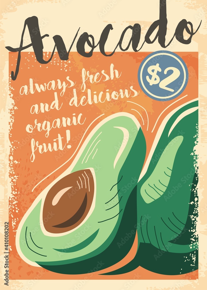 Vecteur Stock Artistic poster illustration with avocado fruit. Juicy ...