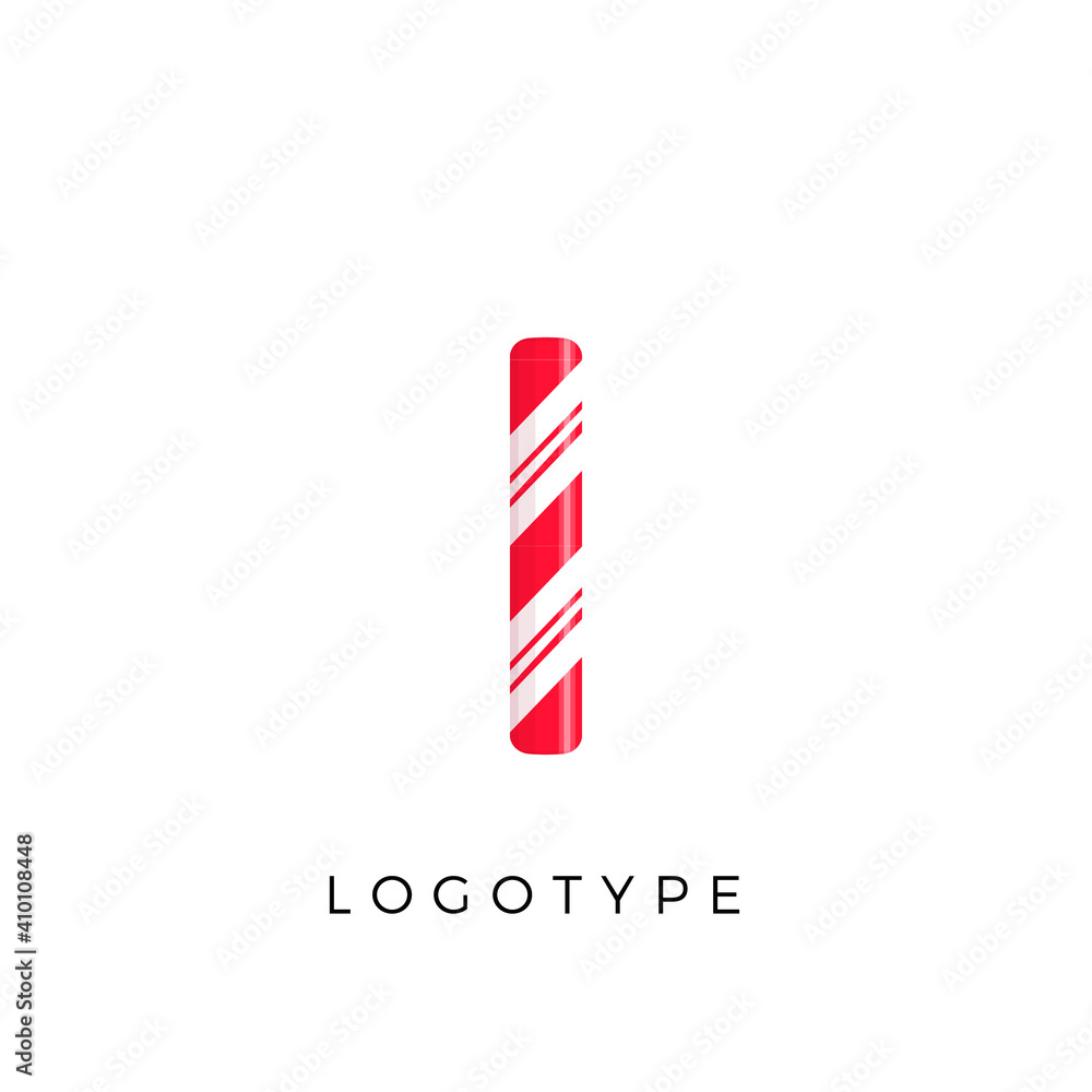 Candy letter I with bright red and white stripes. Like Sweet lollipop ...