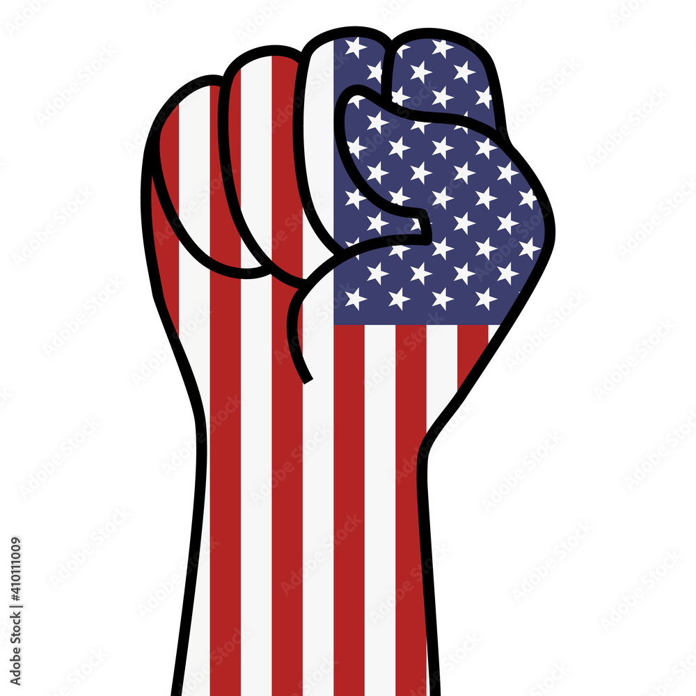 Raised usa flag fist. Fist shape american flag color. Stars stripes ...