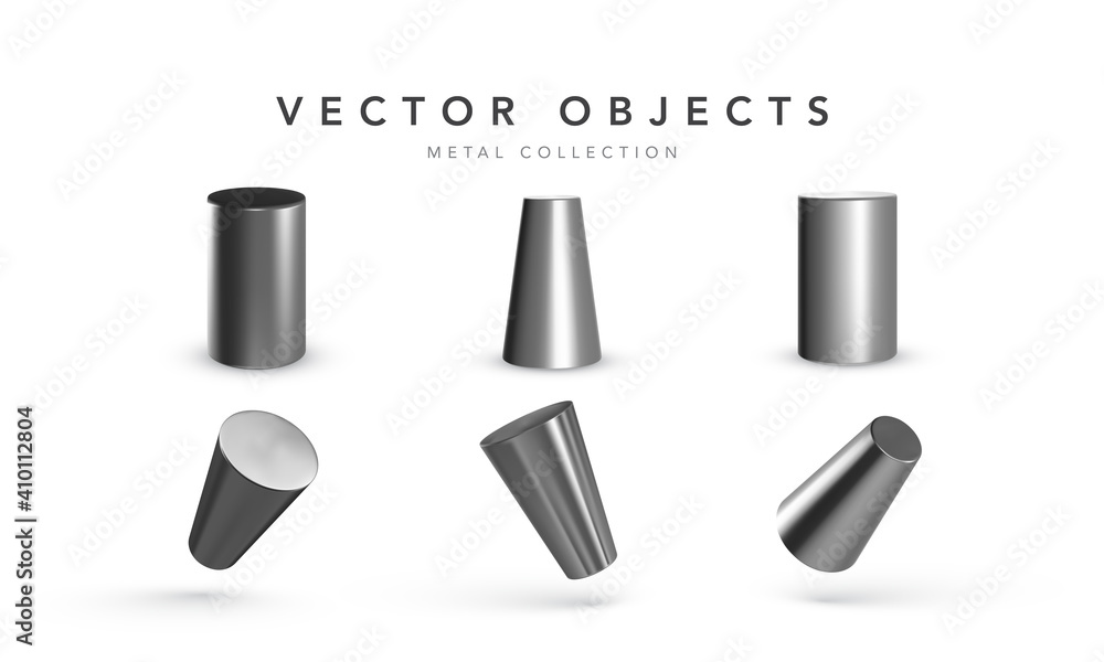 Set of 3d metal geometric shapes isolated on white background ...