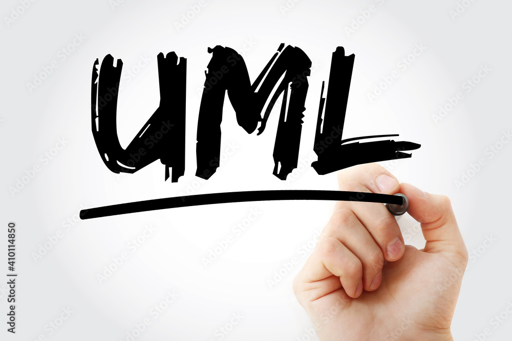 UML - Unified Modeling Language acronym with marker, technology concept ...