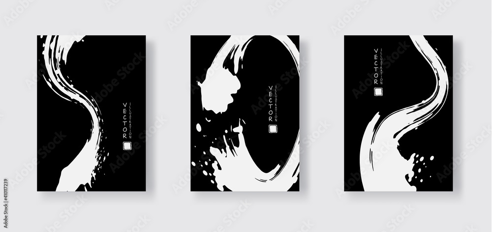 White ink brush stroke on black background. Japanese style. Stock ...