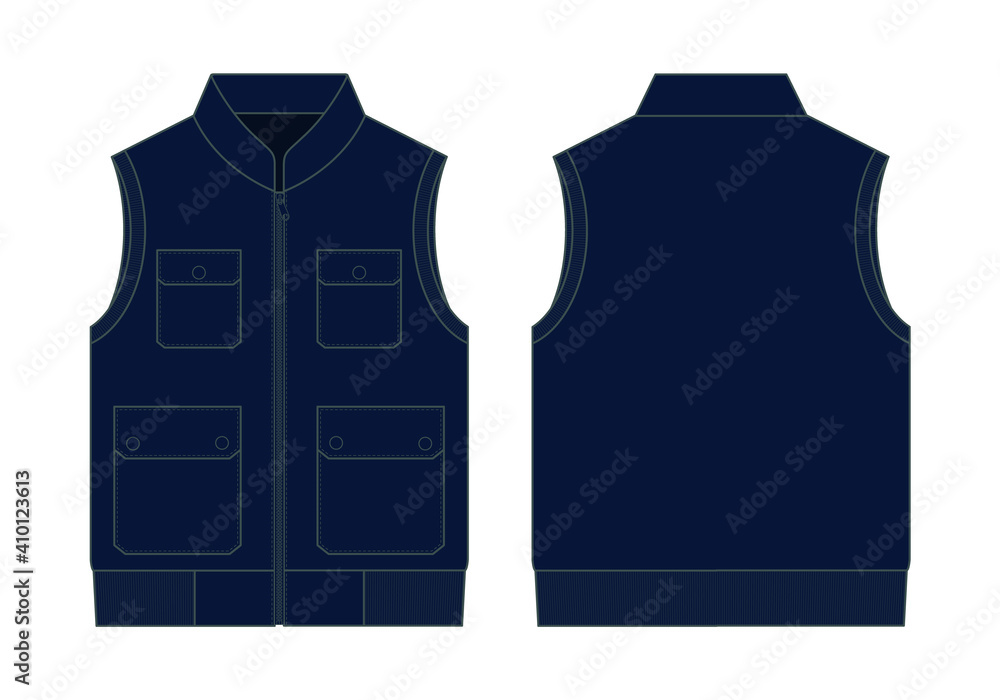 Navy Blue Vest With Multiple Pockets Template On White Background.Front ...