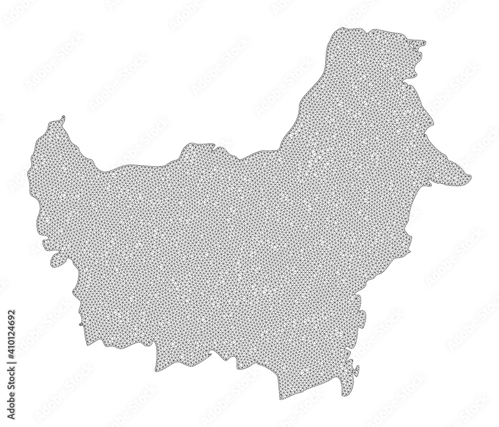 Polygonal mesh map of Borneo Island in high resolution. Mesh lines, triangles and points form ...