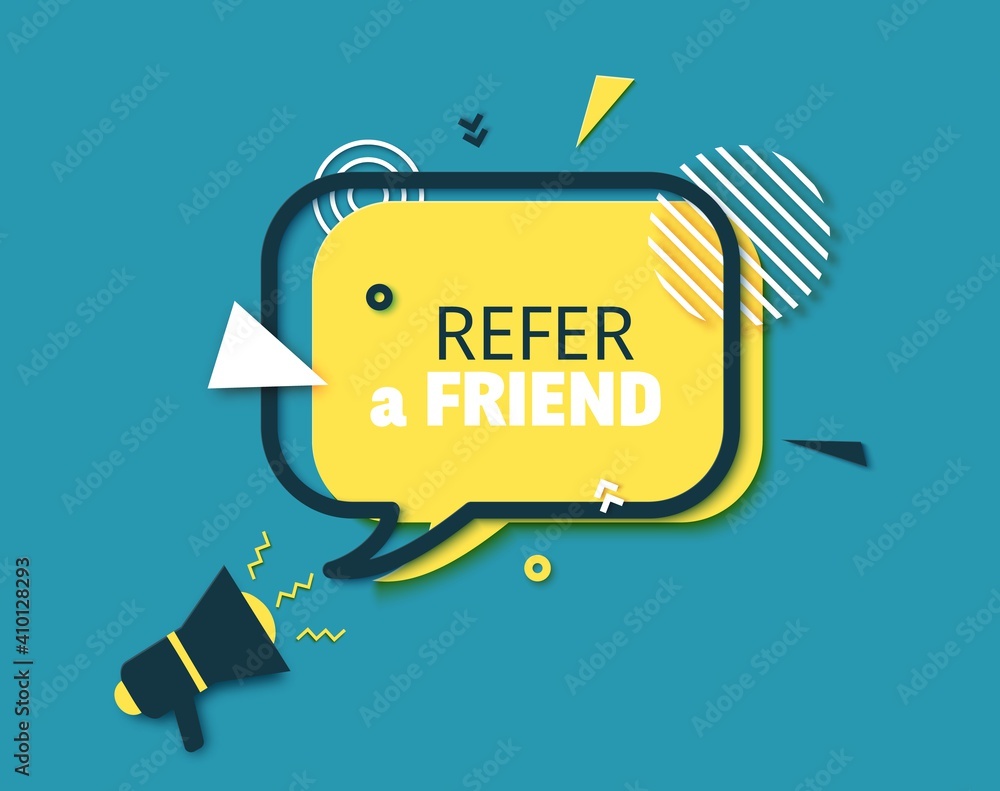 Refer friend badge in paper cut style. Referral program layered labels ...