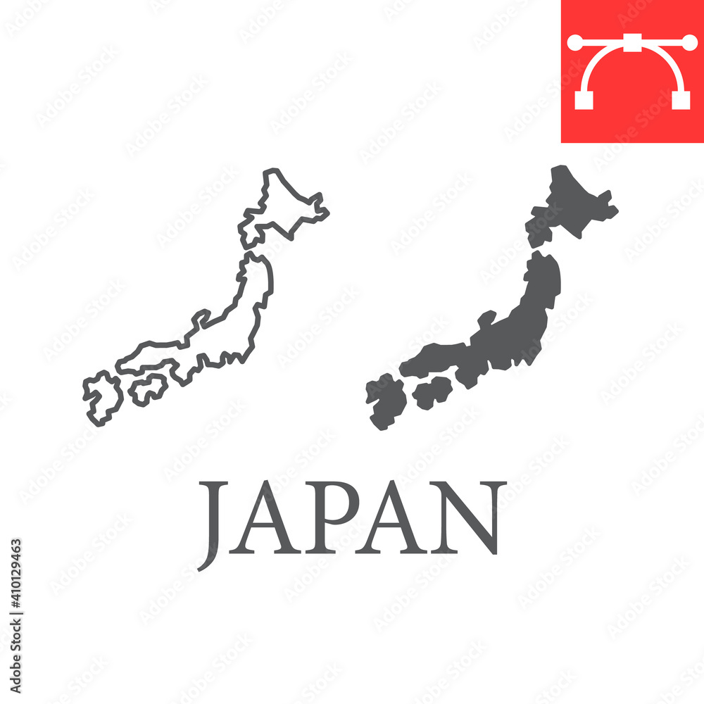 Map of Japan line and glyph icon, country and geography, japan map sign ...