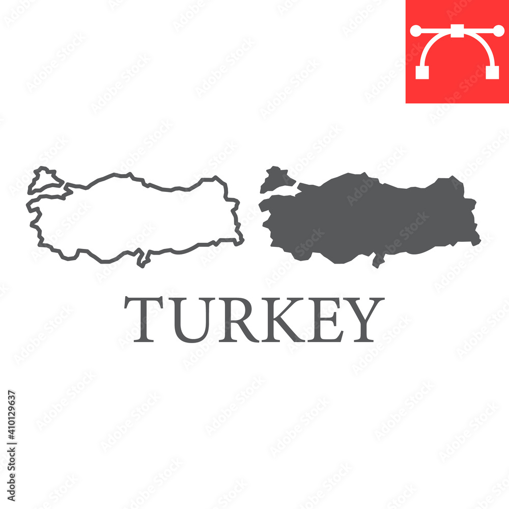 Map of Turkey line and glyph icon, country and geography, turkey map ...