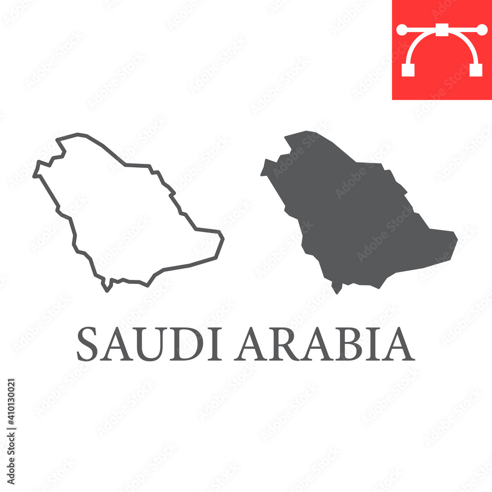Map of Saudi Arabia line and glyph icon, country and geography, saudi ...