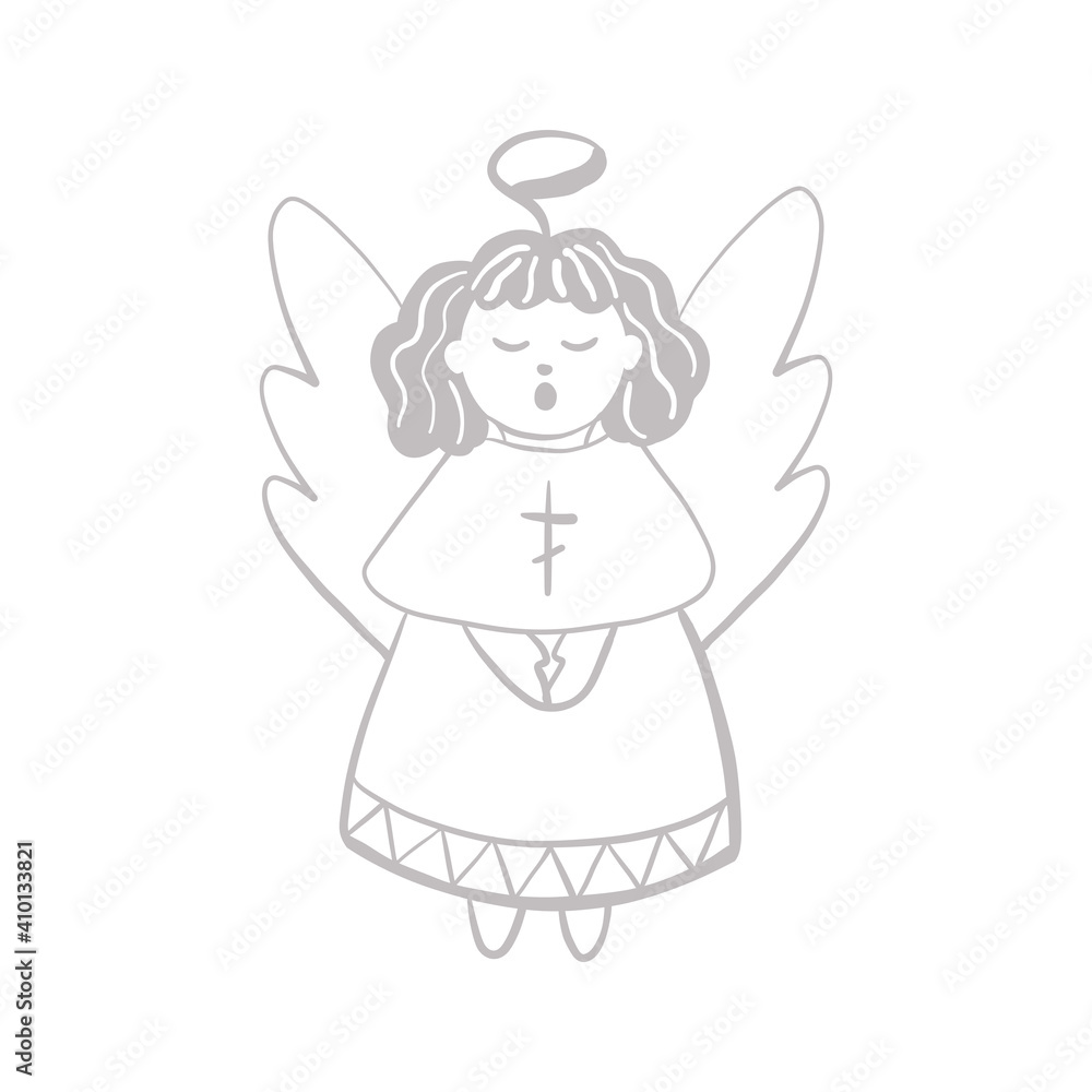 Cute angel doodle vector, singing angel with wings. Hand-drawn in ...