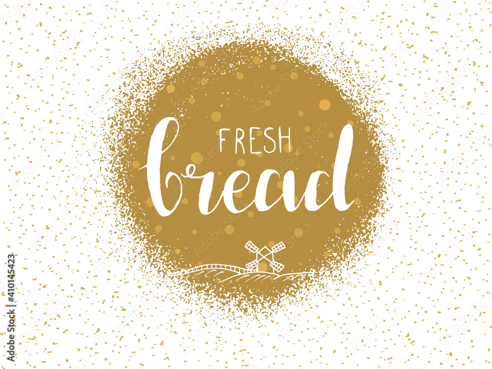Fresh bread hand lettering logo, grainy golden texture, mill simple ...