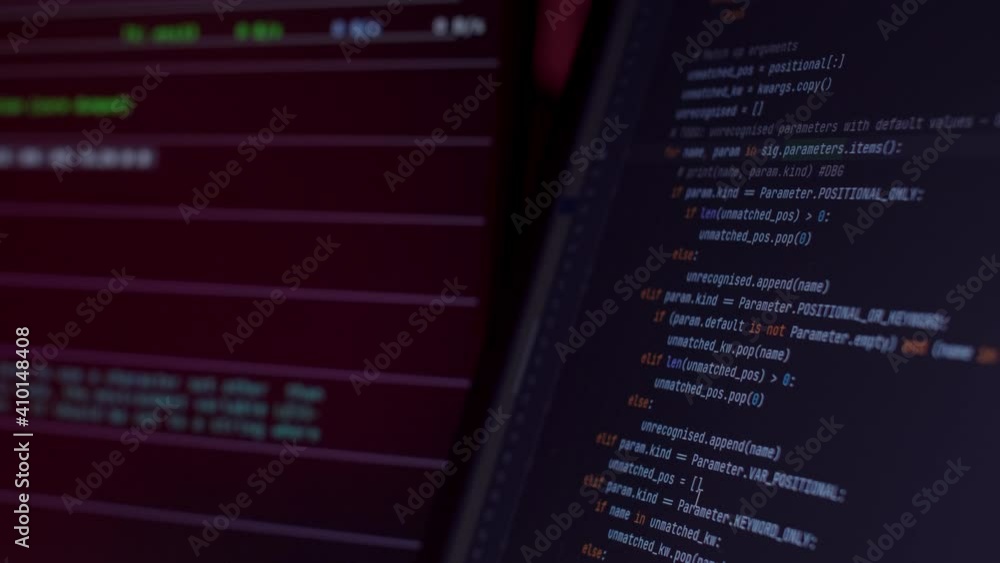 Information and data flows on the screen while coding, programming, hacking, inputing ...