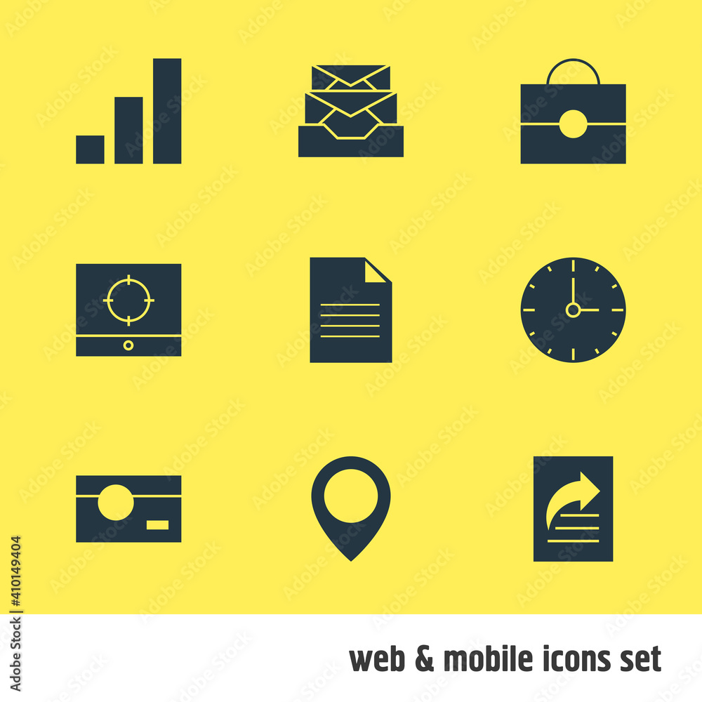 Vector illustration of 9 internet icons. Editable set of time, progress ...