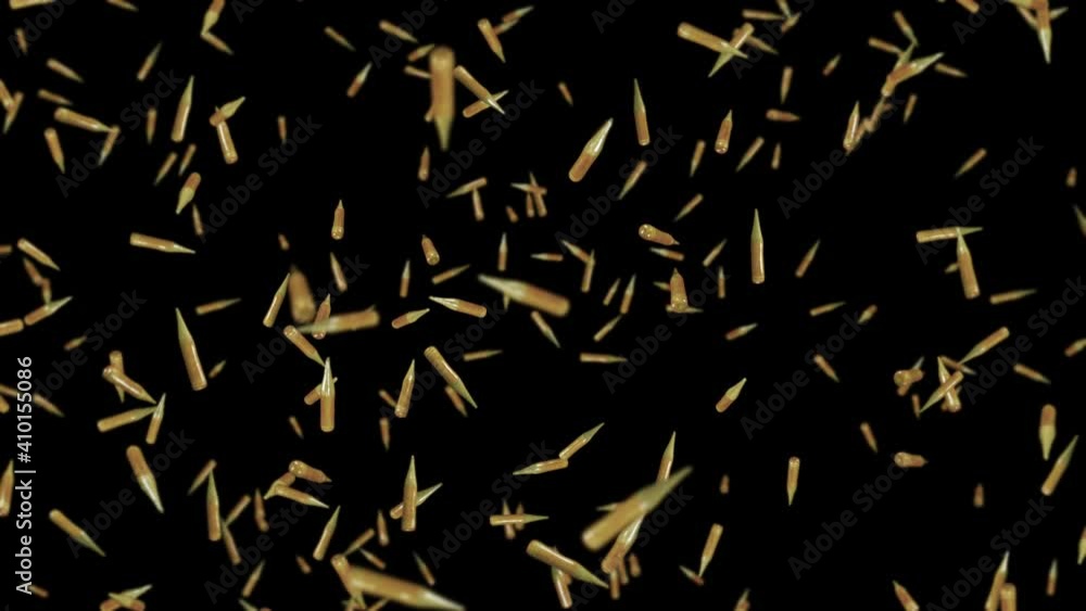 Flying many ammunition bullets on black background. Military concept ...
