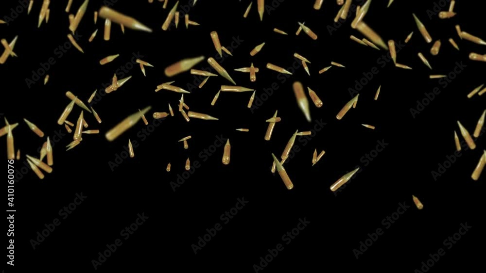 Flying many ammunition bullets on black background. Military concept ...