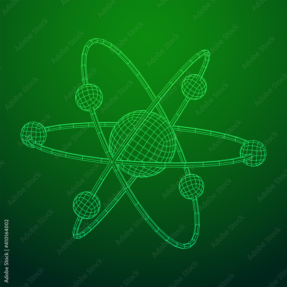 Vetor de Planetary model of atom with nucleus and electrons spining on ...