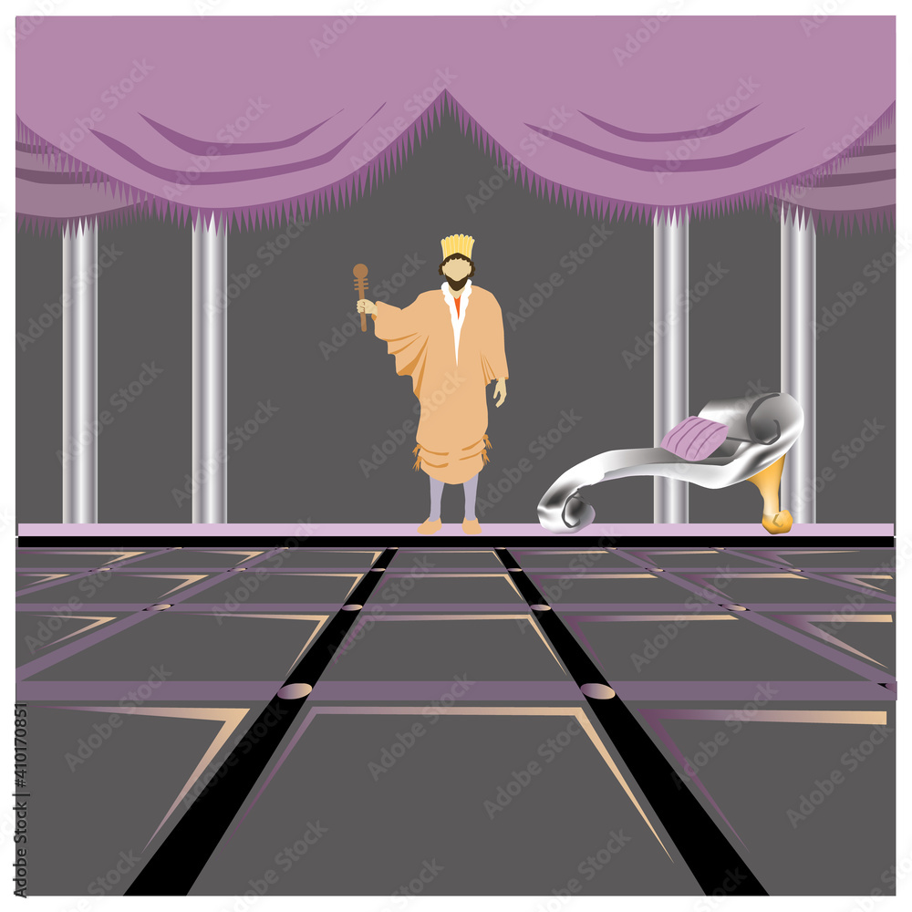 Vector illustration of King Ahasuerus, in the palace. A painting for ...