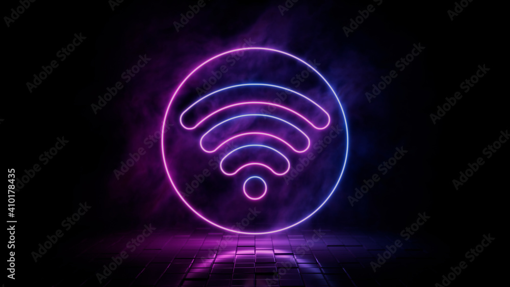 Pink and blue neon light wifi icon. Vibrant colored wireless technology ...