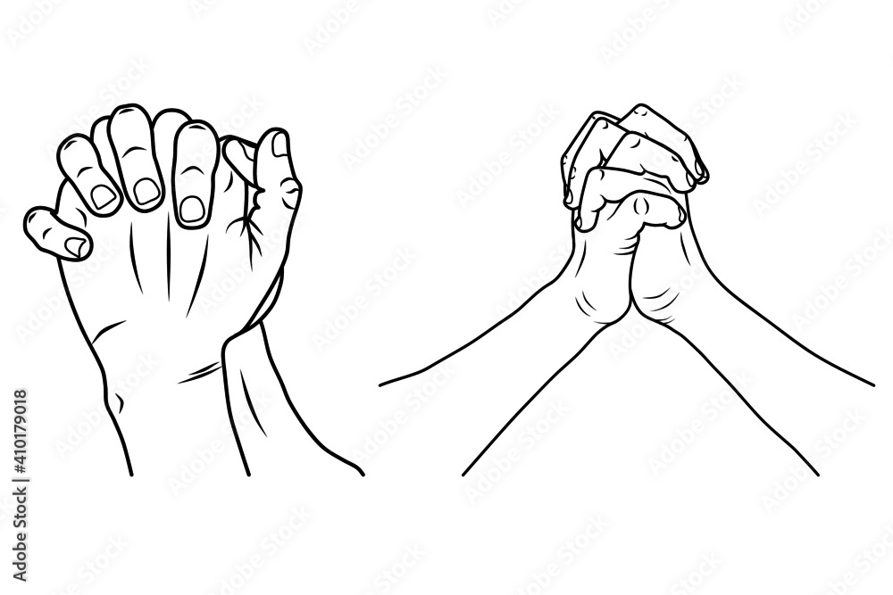 Front view and side view vector of hand gesture in a pray posture ...