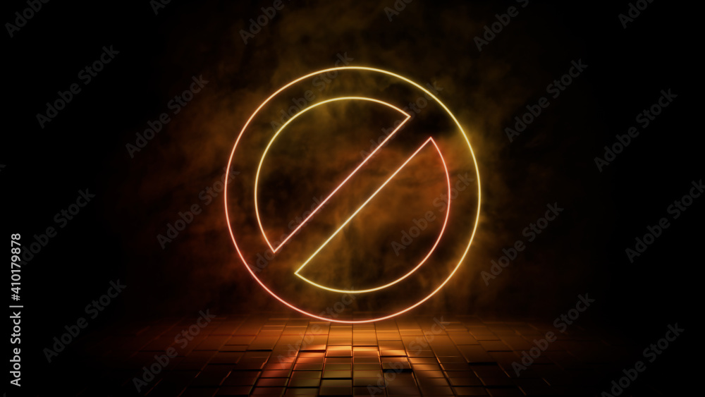 Orange and yellow neon light no entry icon. Vibrant colored technology ...