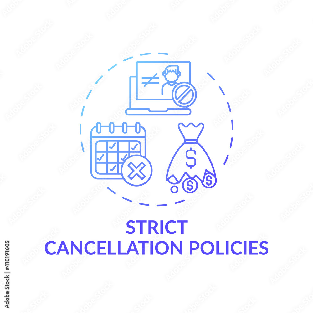 Strict cancellation policies concept icon. Online english teaching ...