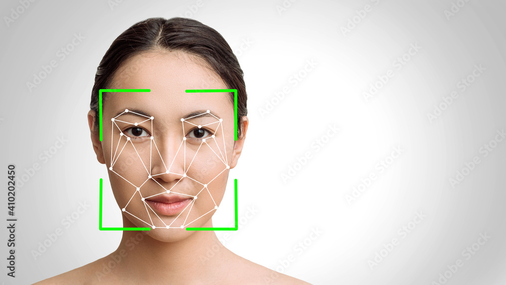 The concept of a face recognition system on a white background is to ...