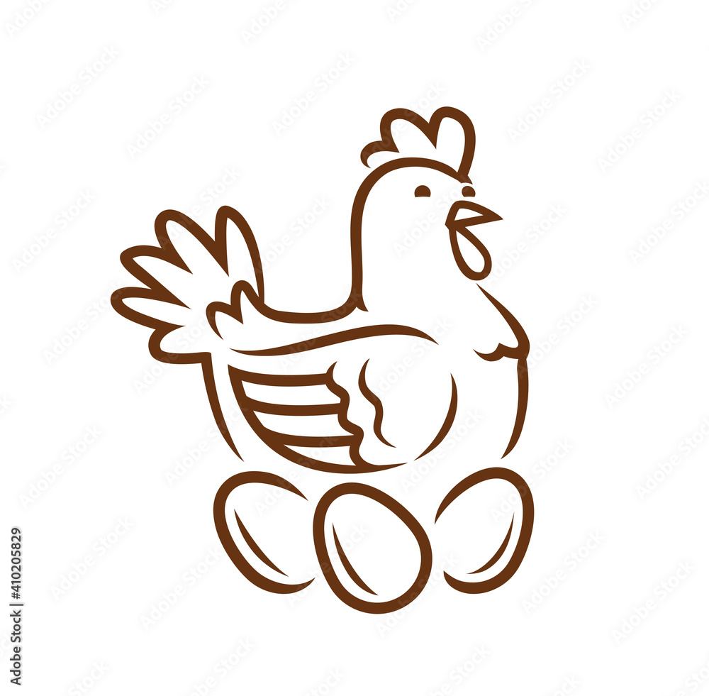 Hen laying eggs in nest. Chicken logo or symbol vector Stock Vector ...