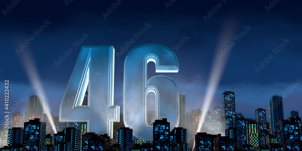 Number 46 in thick blue font lit from below with floodlights floating ...