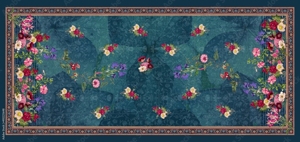 A whole frame illustration of a carpet design with elegant floral ...