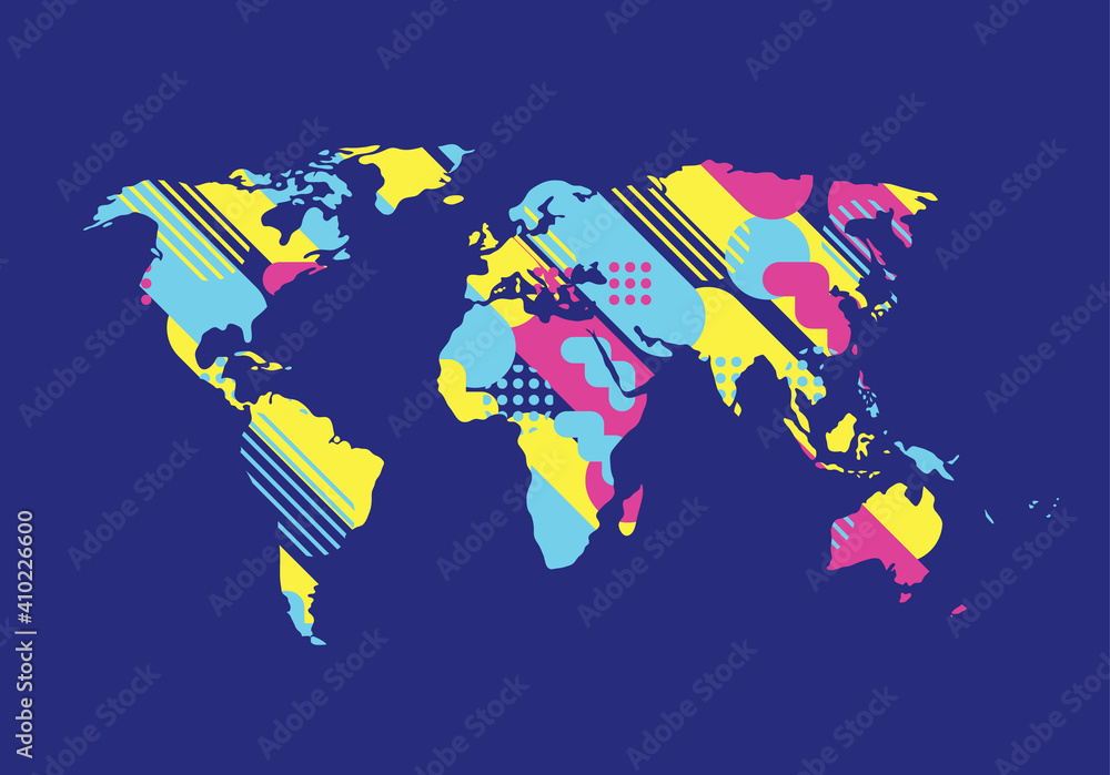 world map 80's design geometry graphic vector illustration. map of the ...