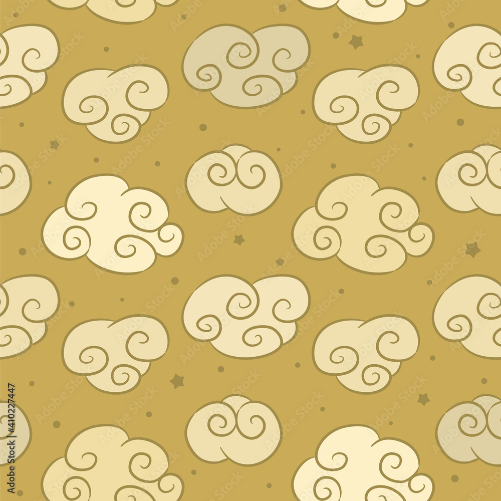 Seamless pattern of hand drawn curly clouds. Cloudy background in ...