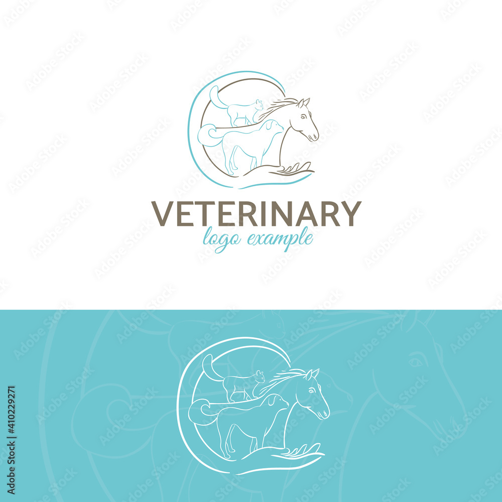 veterinary logo. cat, dog, horse frame. template for example a company ...