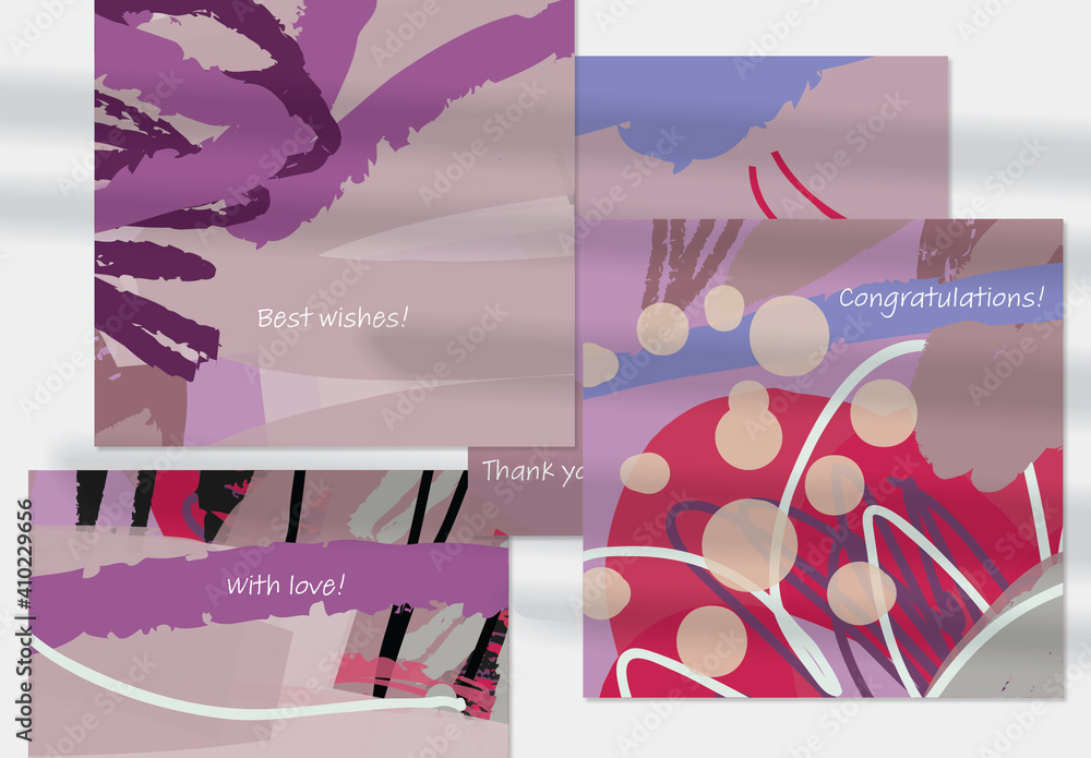 Card Layout with Textured Hand Drawn Abstract Scribbles and Floral ...