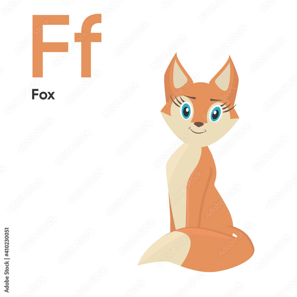 Cute Animal Alphabet Series A-Z. Vector ABC. Letter F. Fox. Cartoon ...