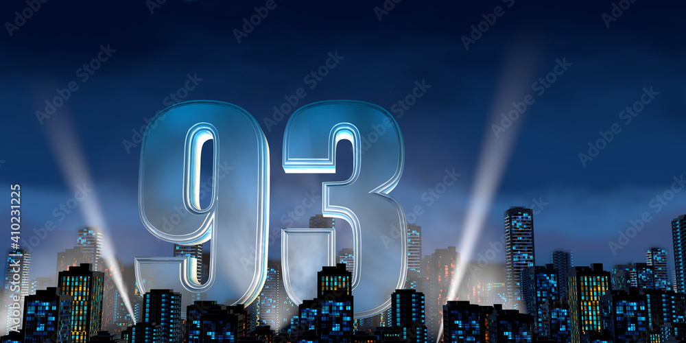 Number 93 in thick blue font lit from below with floodlights floating ...
