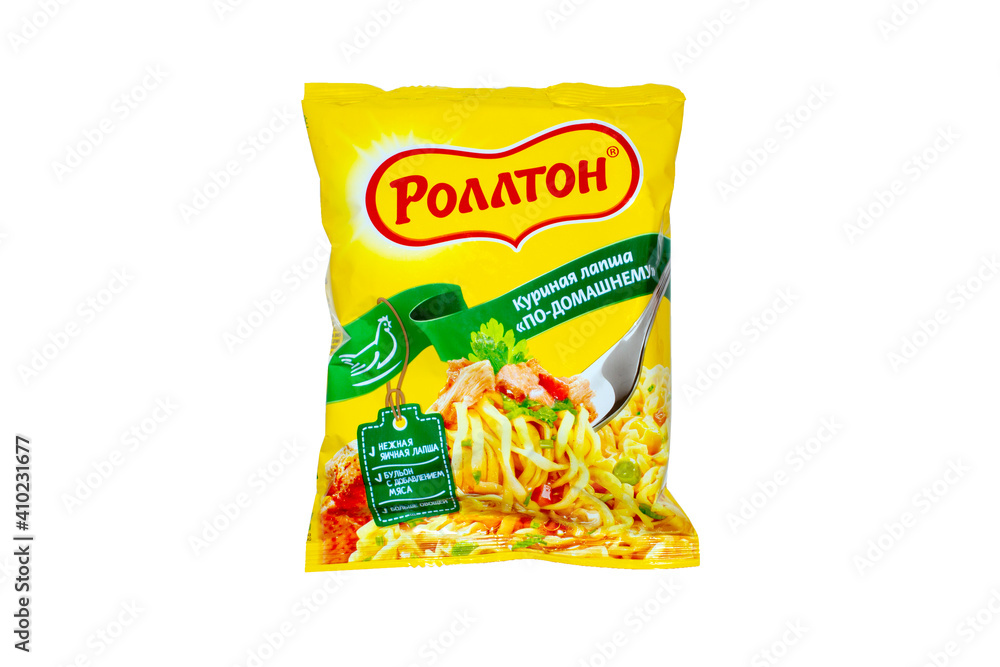 Instant noodles Rollton on a white background.Instant noodles Rollton ...