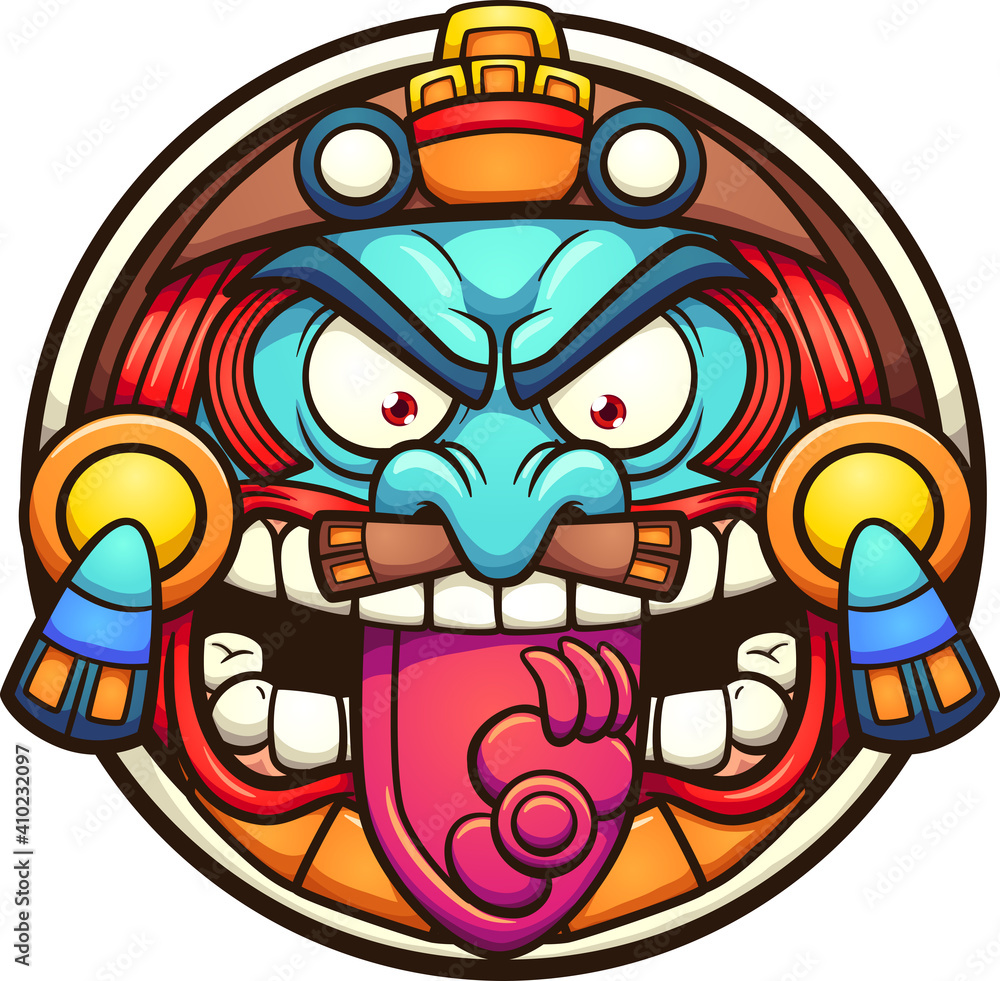 Aztec sun with angry face cartoon. Vector clip art illustration with ...