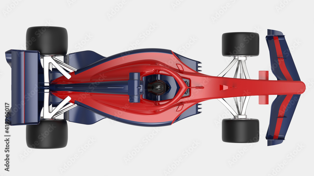 Racing car with side view position, isolated on grey background. 3d ...