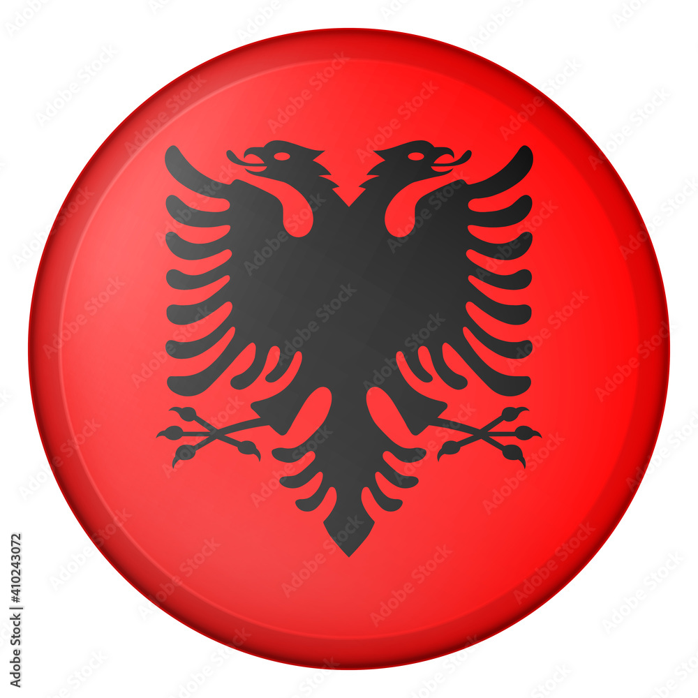 Glass light ball with flag of Albania. Round sphere, template icon ...