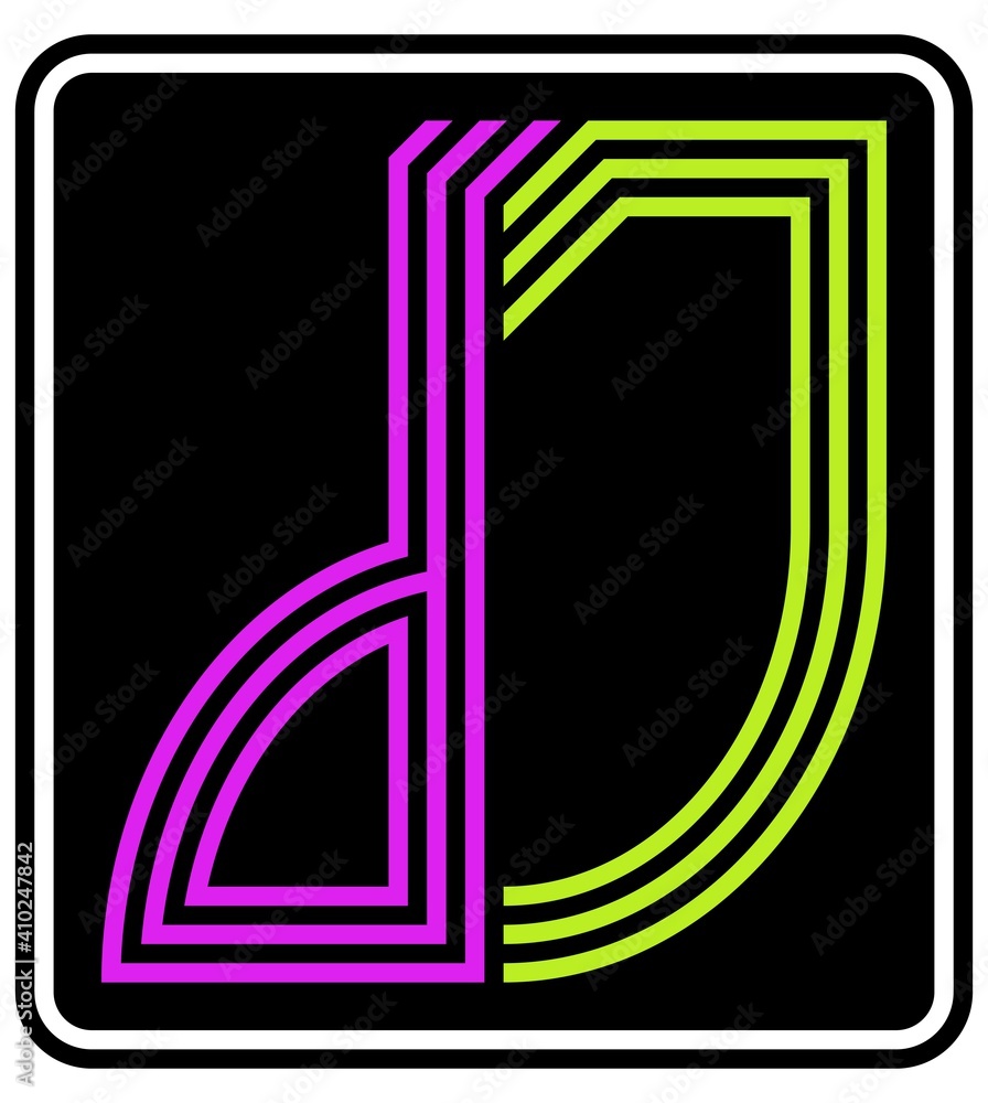 DJ logo . Violet red and flourescent greenish yellow logo on black ...