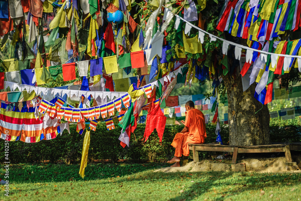 Nepal in Lumbini, the birthplace of Buddha. Outside the temple, holy ...