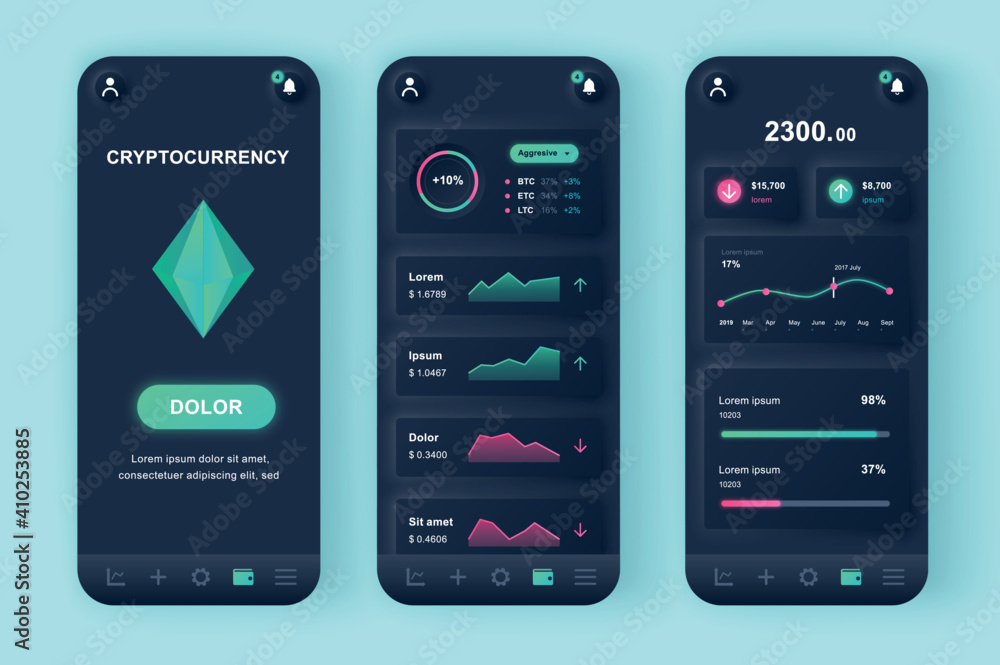 Cryptocurrency mining unique neomorphic design kit. Blockchain ... Cryptocurrency mining unique neomorphic design kit. Blockchain ...