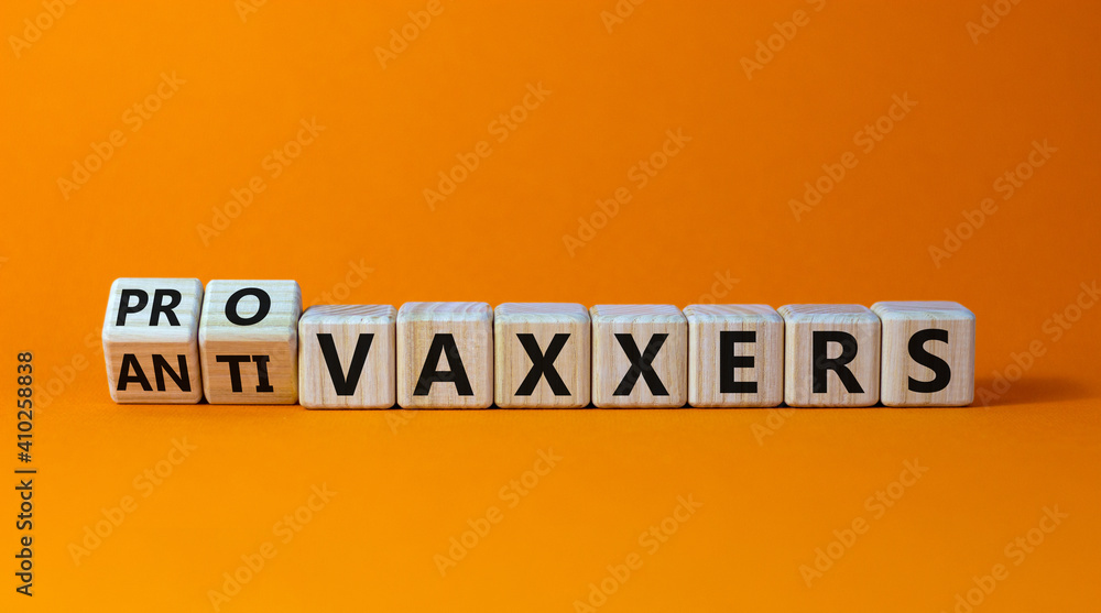 Pro-vaxxers or anti-vaxxers symbol. Turned a cube, changed words 'anti ...