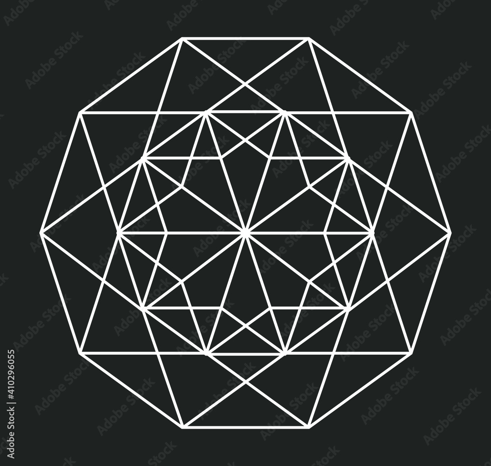 Single decagon shape in white outline with lines forming a star and ...